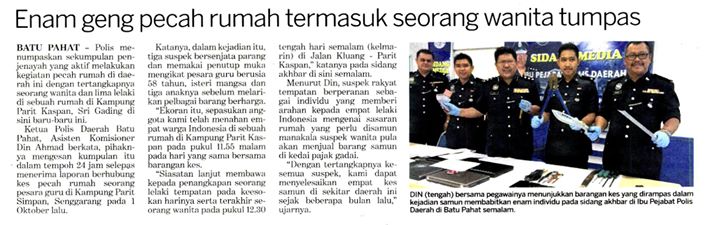 ENAM GENG PECAH RUMAH TERMASUK SEORANG WANITA TUMPAS