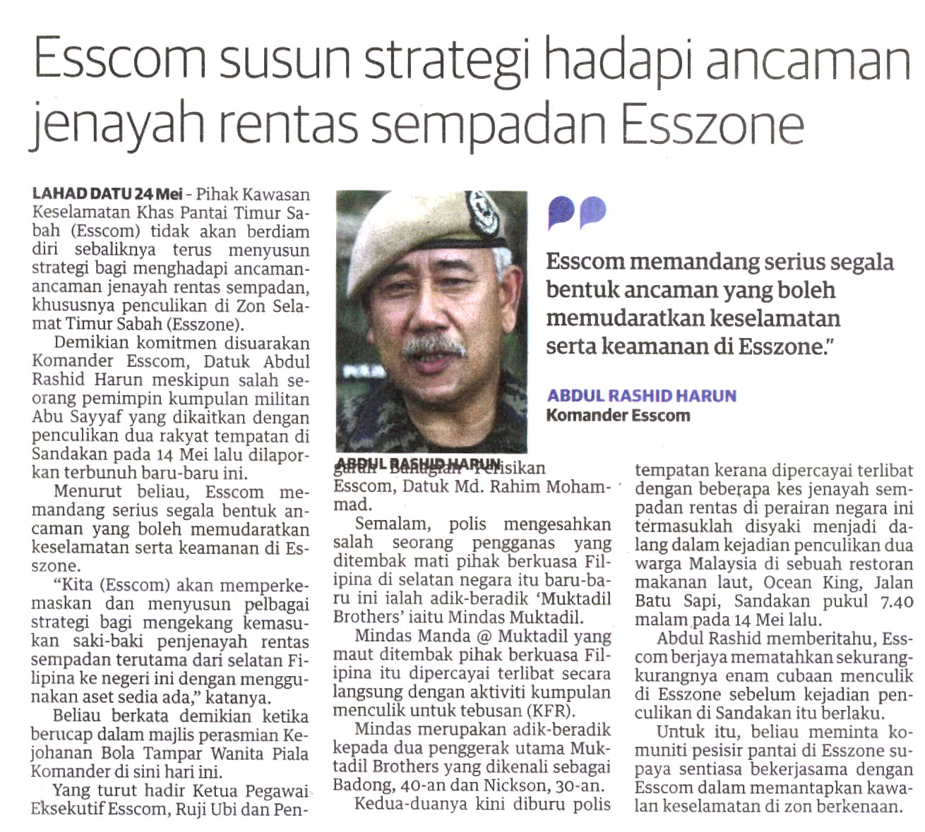 ESSCOM SUSUN STRATEGI BAHARU TANGANI JENAYAH DI ESSZONE