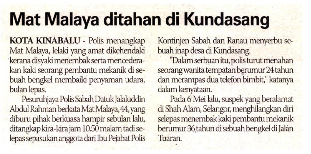 POLIS TANGKAP MAT MALAYA DI KUNDASANG